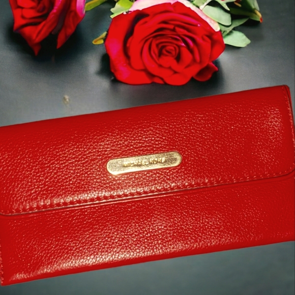 Michael Kors Collection | Bags | New Mk Red Pebbled Leather Wallet ...